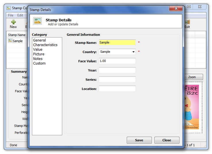 Stamp/Coin/Banknote Collection Manager - Cataloging Software PC