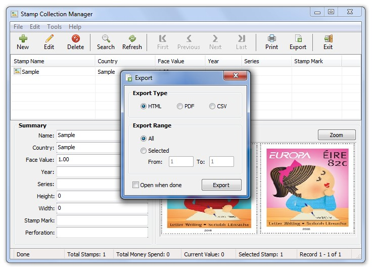 Stamp/Coin/Banknote Collection Manager - Cataloging Software PC