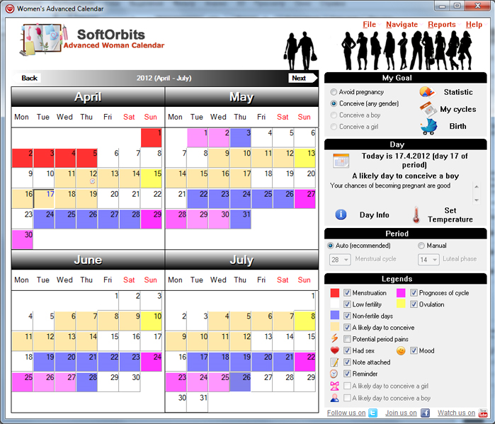 Advanced Woman Calendar - Health Software Discount Download for