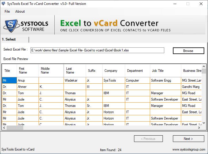 Excel To VCard Converter File Management Software 30 PC